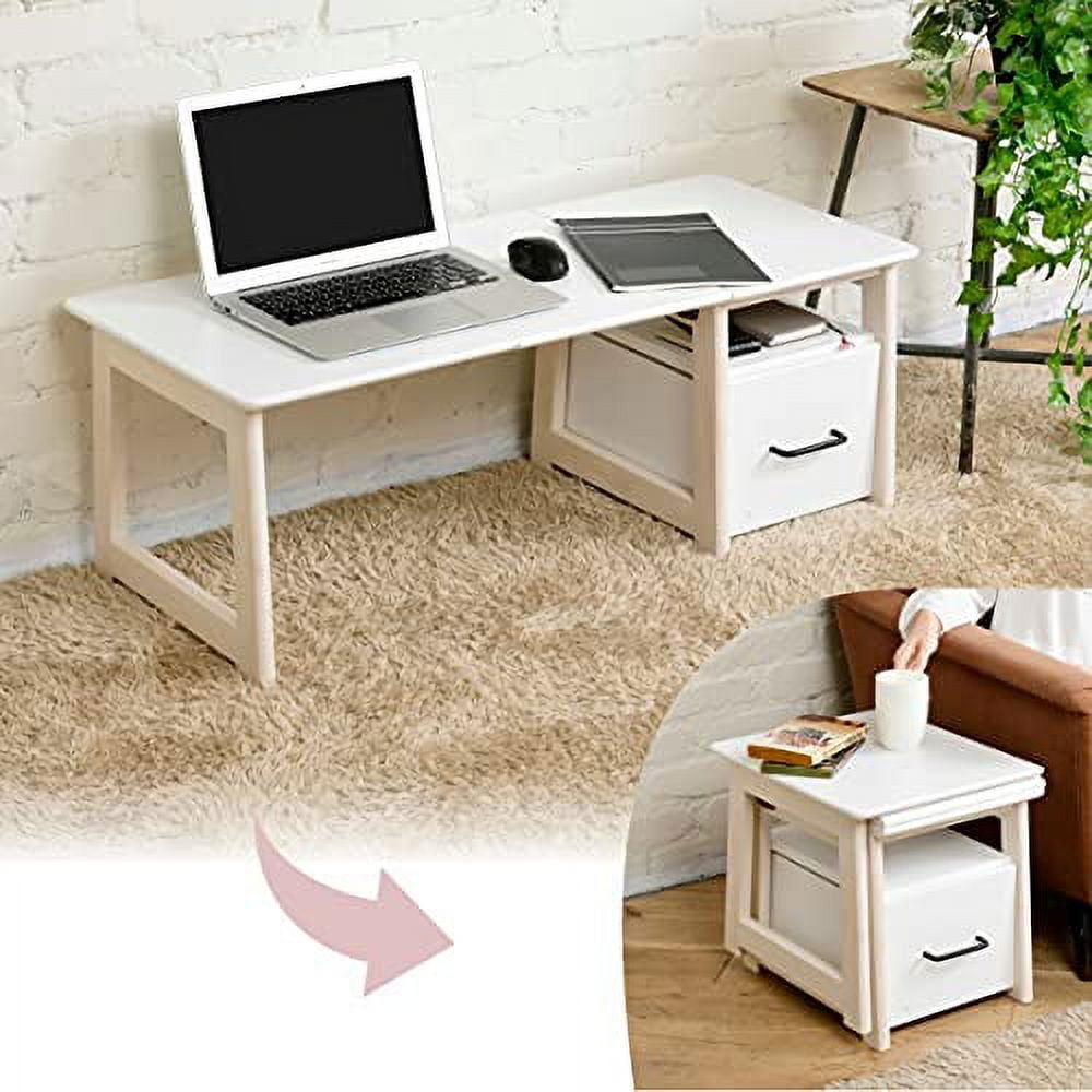 [Yamazen] 2-Way Low Desk Folds to Side Table Drawer with Rounded ...