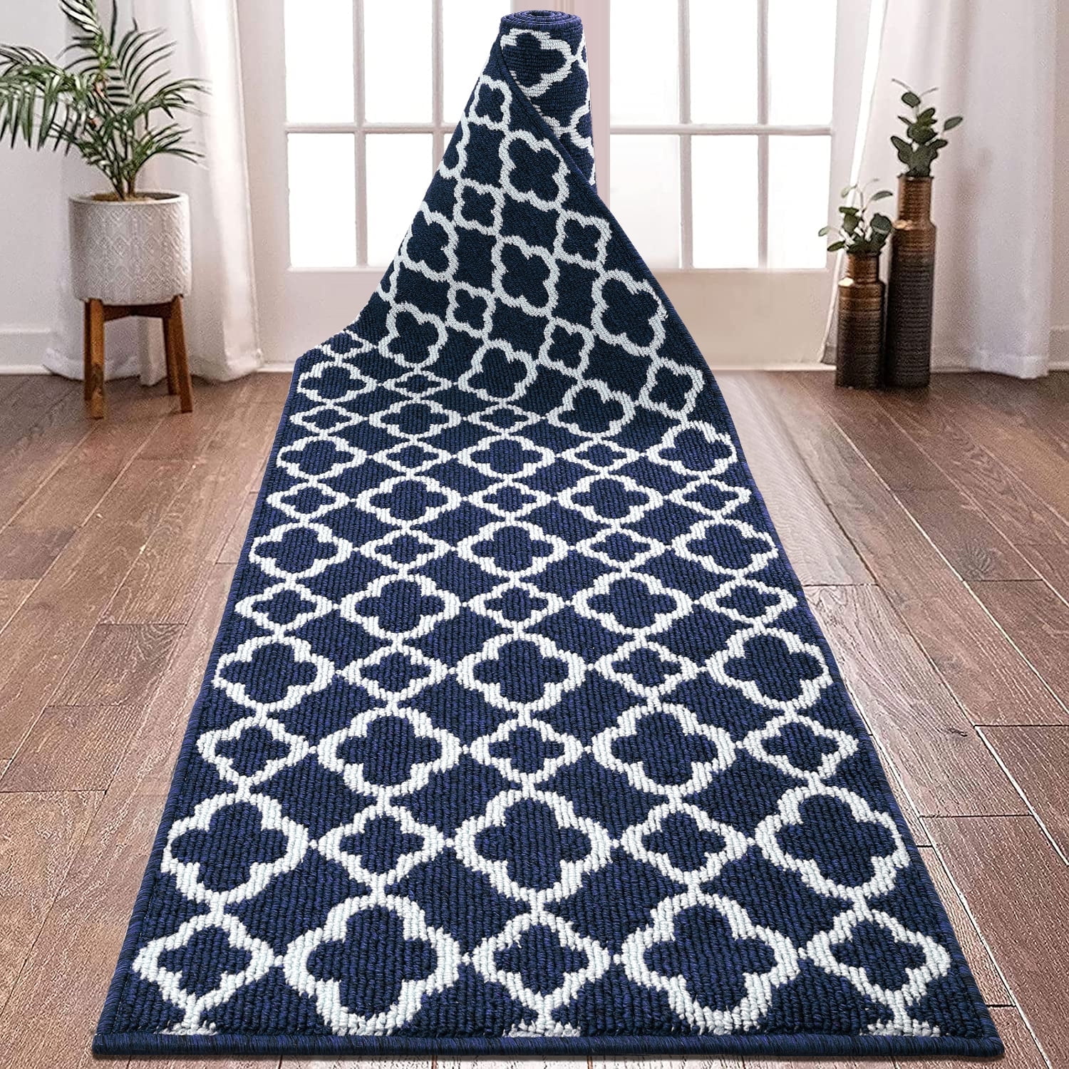 Yamaziot 2'x10' Runner Rug, Washable Hallway Carpet, Dark Blue, Rubber ...