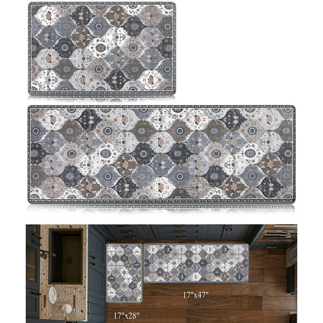 Yamaziot 2pcs Anti Fatigue Kitchen Mat Set, Long Foam with Non-Skid ...