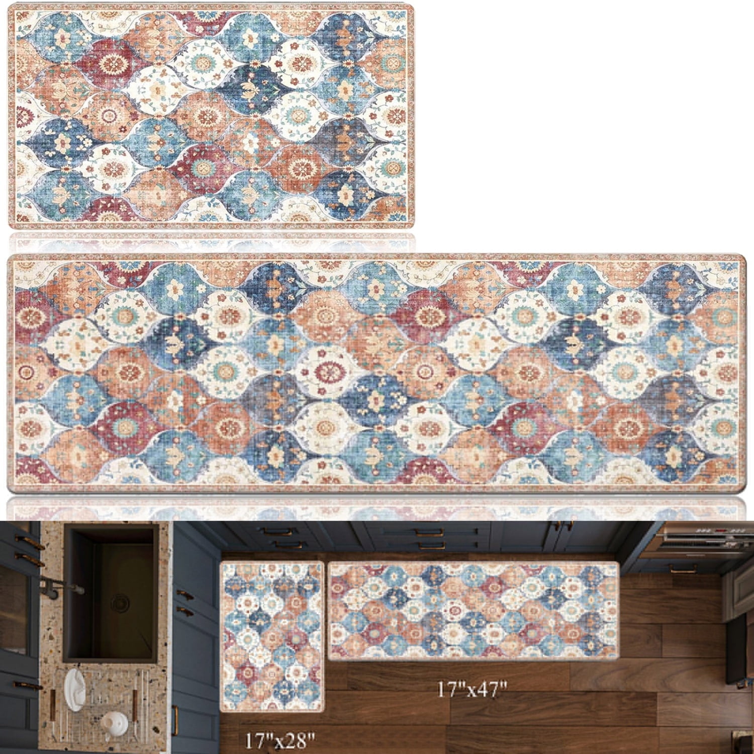 "Yamaziot Anti Fatigue Kitchen Runner Rug Set, 2pcs with Long Foam ...