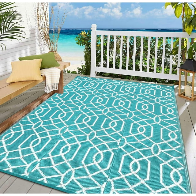 Yamaziot 5'x7' Reversible Outdoor Rug, Teal - Suitable for Patio ...