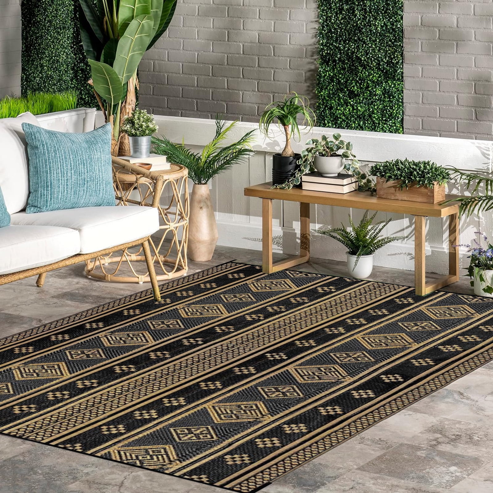Yamaziot 5'x8' Patio Outdoor Rugs, Reversible Outdoor Mats, Plastic ...