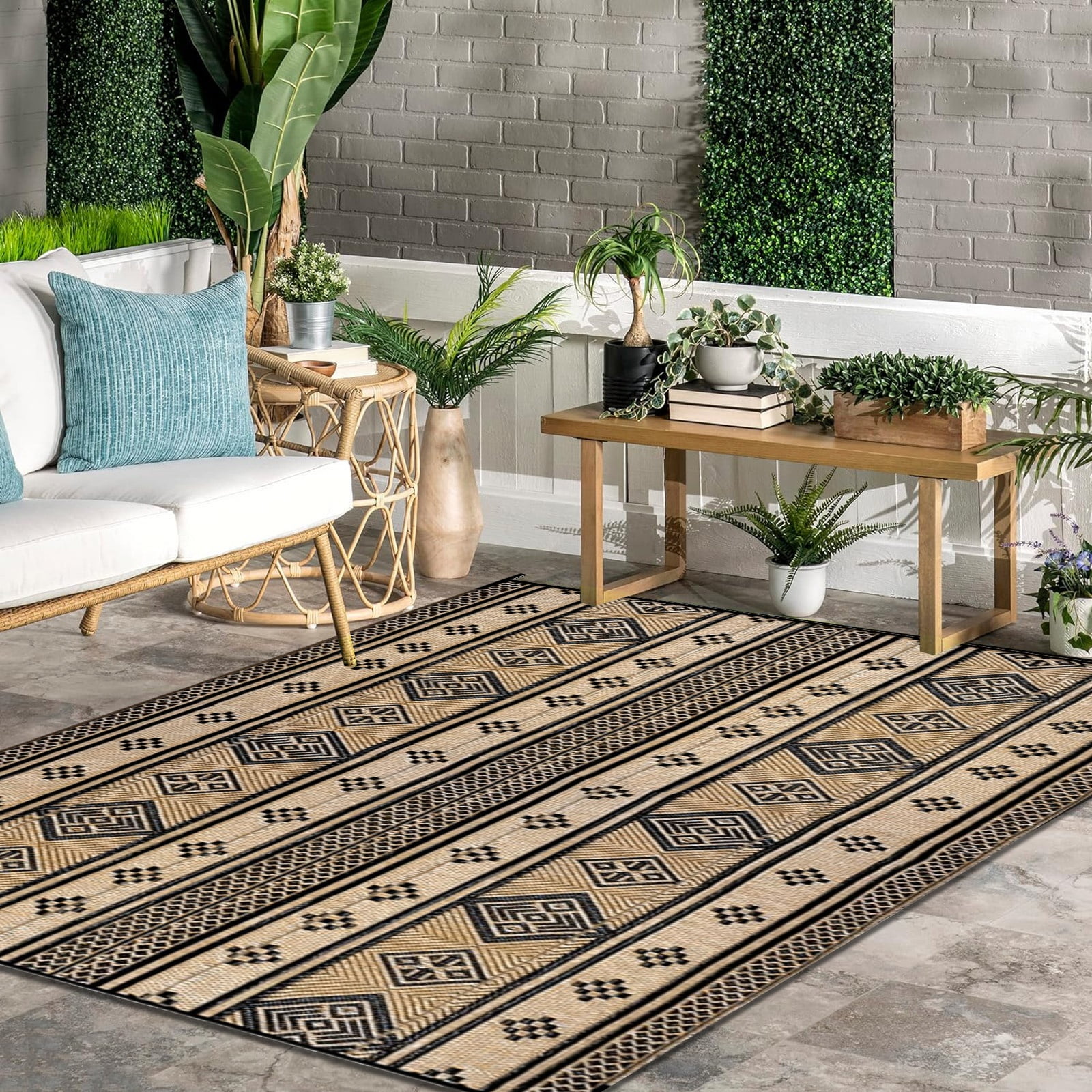 Yamaziot 5'x8' Reversible Waterproof Patio Rug, Plastic Straw Outdoor ...