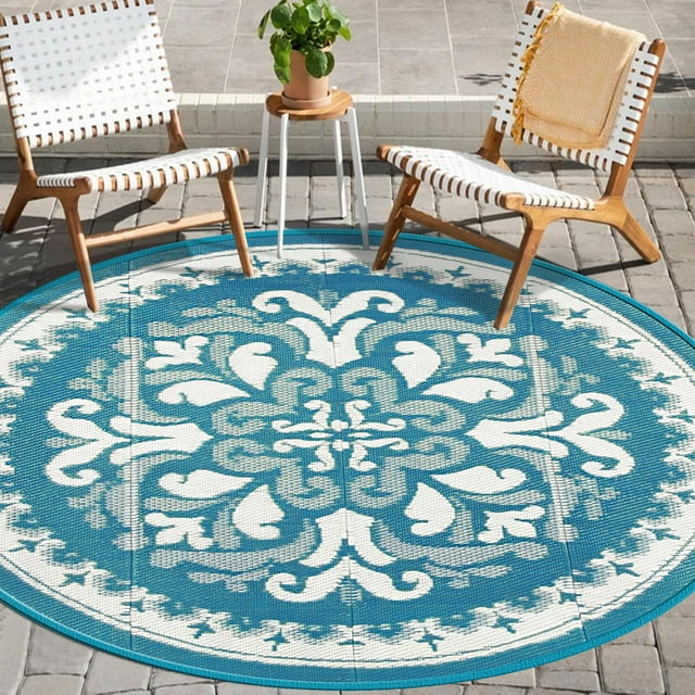 Yamaziot 6' Outdoor Rugs, Round Patio Rug Reversible Mats RV Outdoor ...