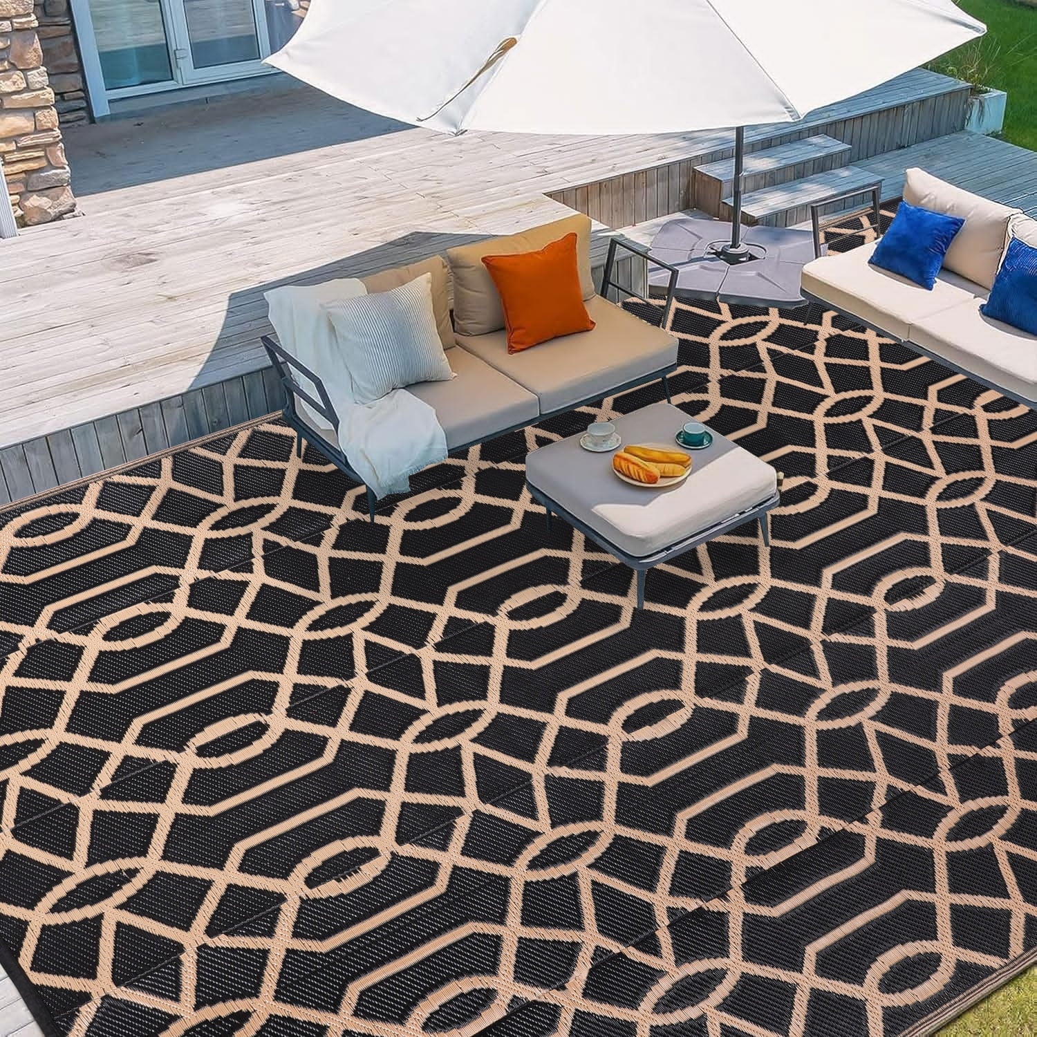 Yamaziot 9'x12' Outdoor Rugs Patio Rug Reversible Mats RV Outdoor Rugs ...