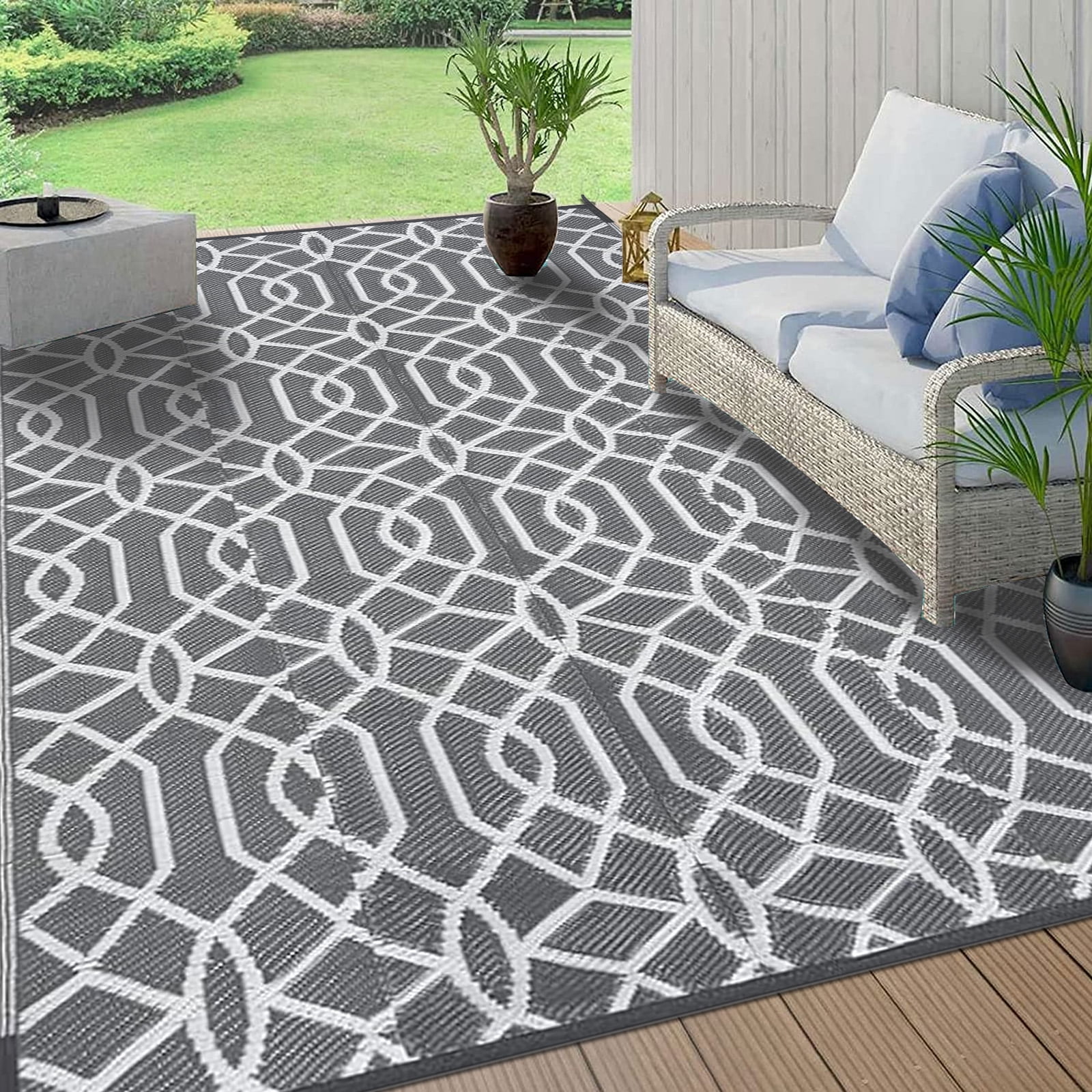 Yamaziot Large 9'x12' Reversible Outdoor Patio Rug, RV & Camping Mat ...