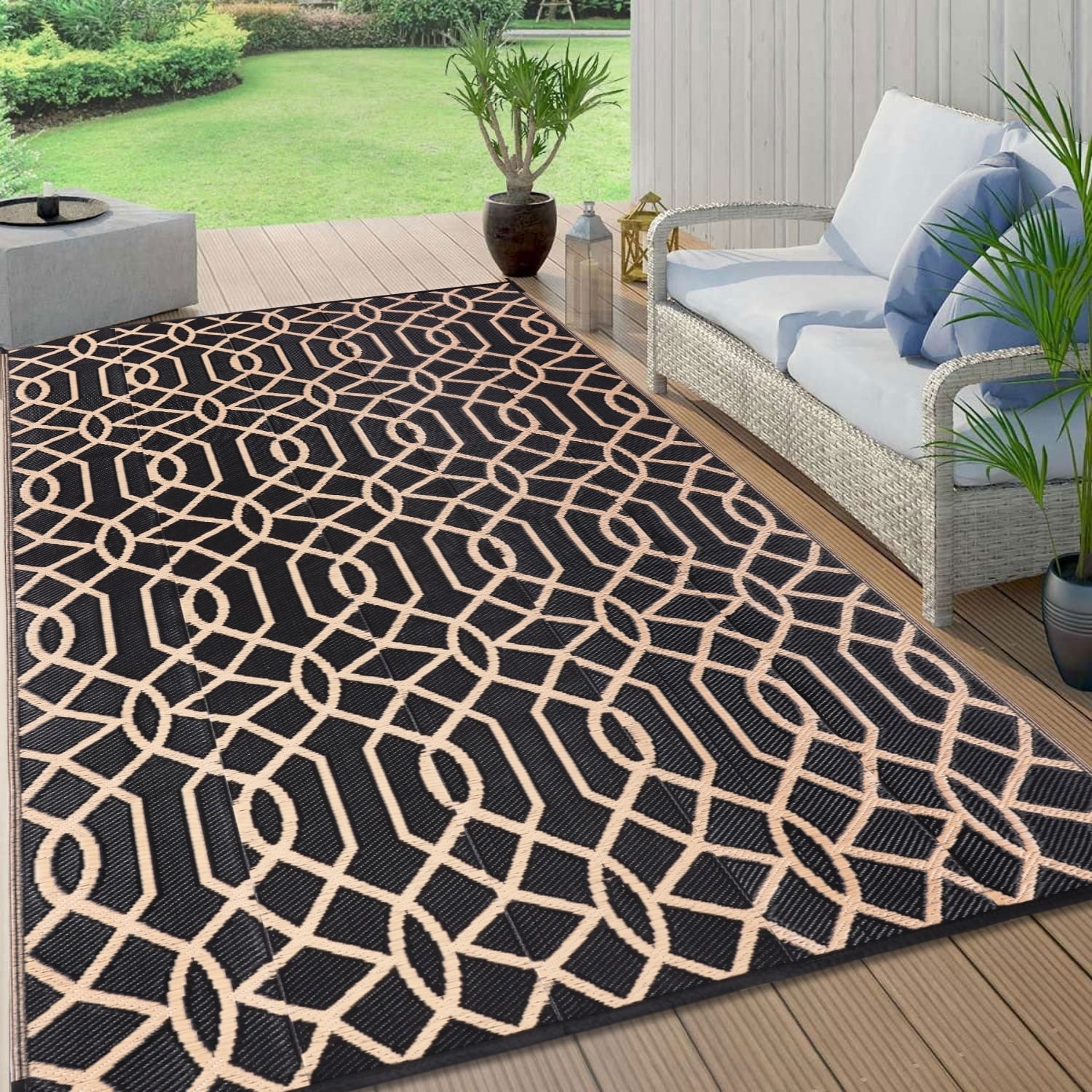 Yamaziot 9'x12' Outdoor Rugs Patio Rug Reversible Mats Waterproof RV ...