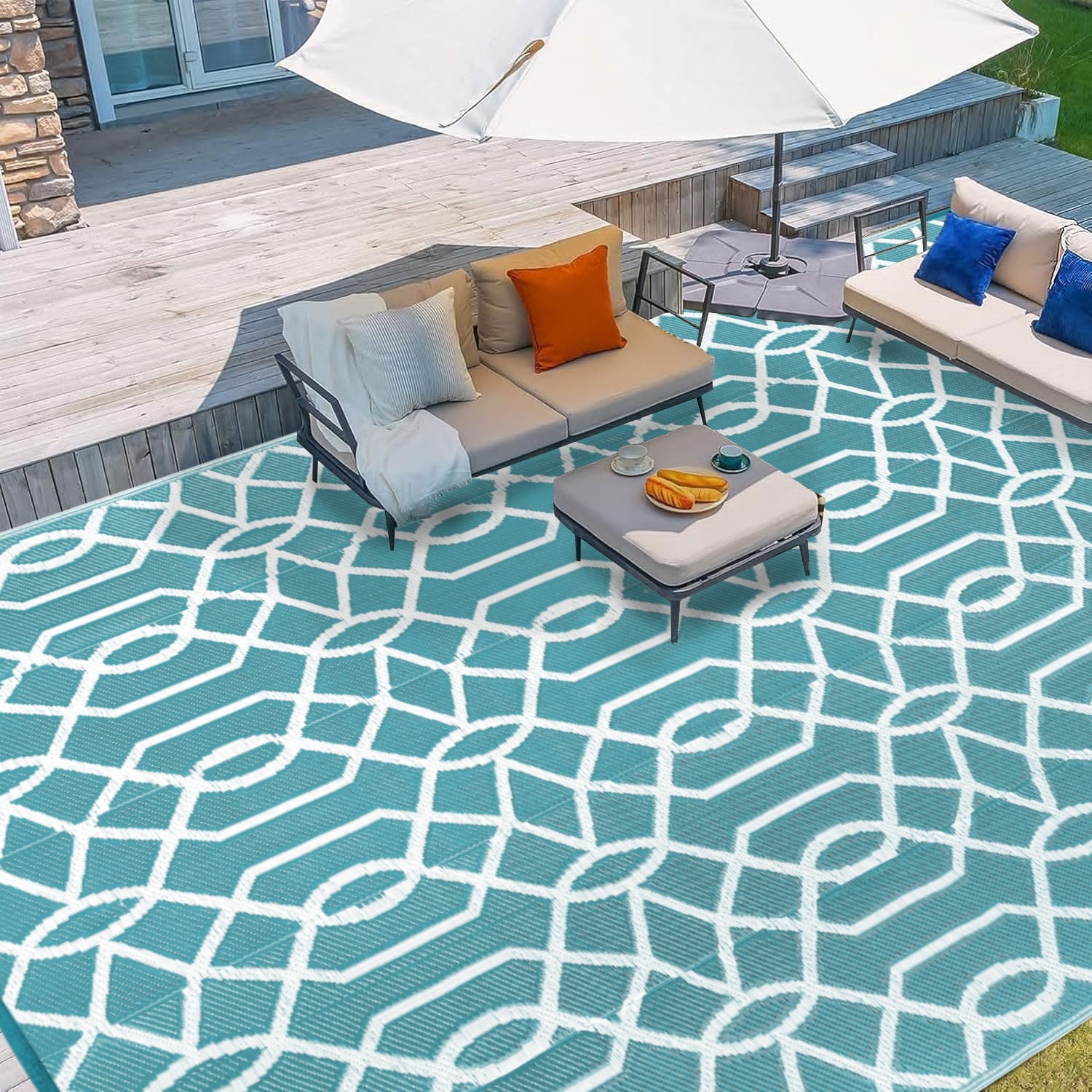 Yamaziot 9'x12' Reversible Outdoor Patio Rug, Lightweight, Ideal for RV ...