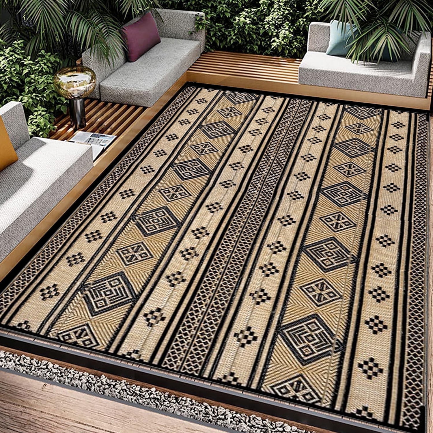 Yamaziot 9'x12' Reversible Outdoor Rug, Waterproof Plastic Straw Patio ...