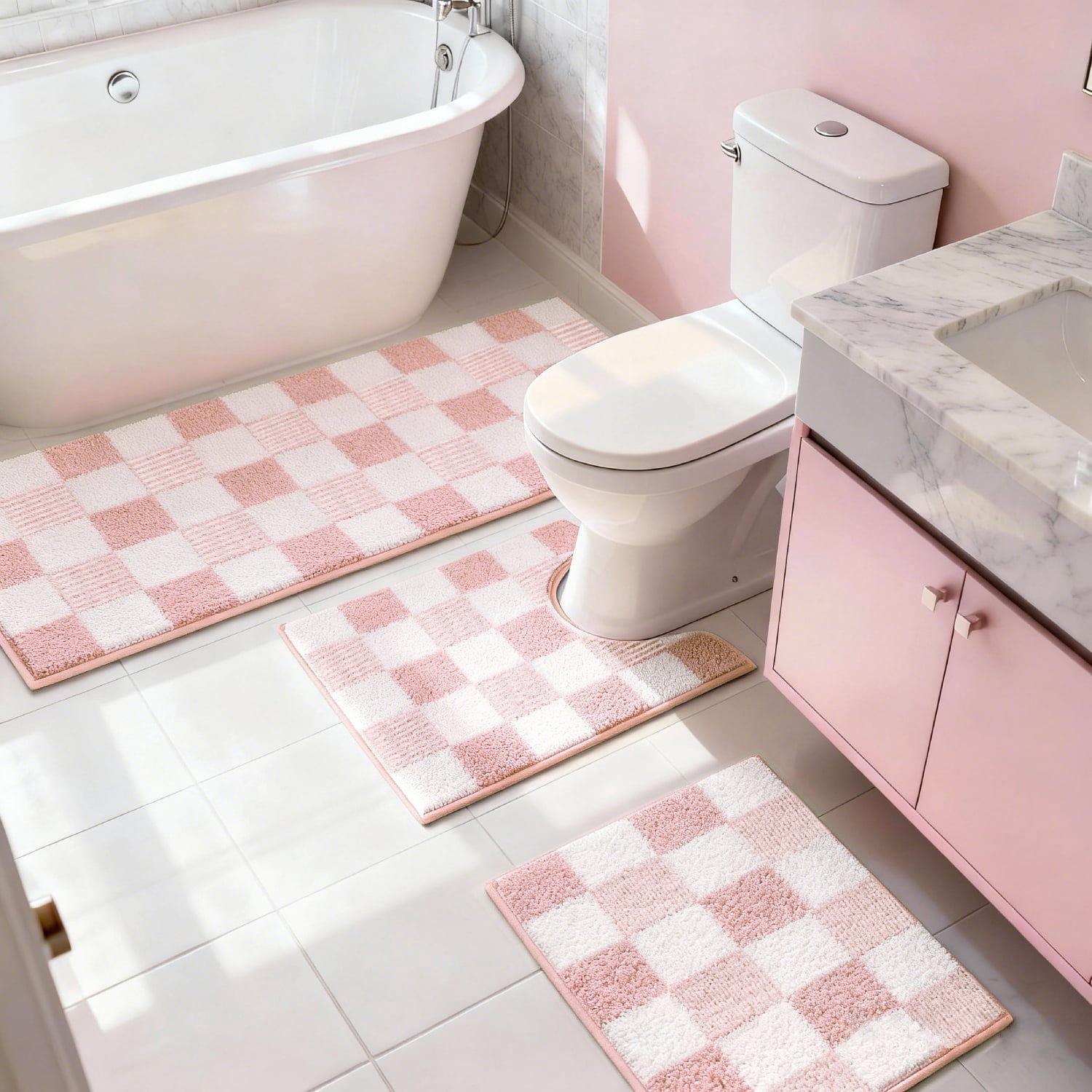Yamaziot Non-Slip, Skid Resistant 3-Piece Bath Rug Set, Quick Dry ...
