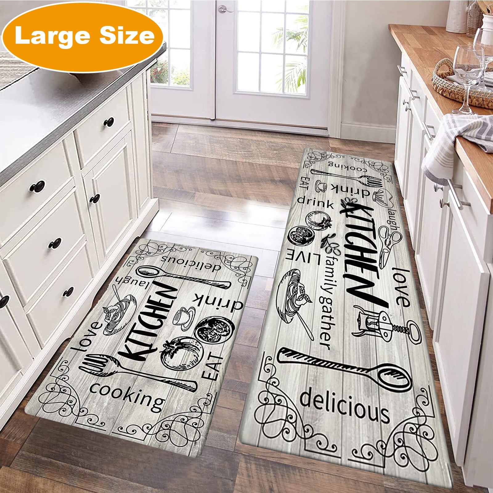 Yamaziot Anti Fatigue Cushioned Kitchen Mats Set of 2, Non Slip ...