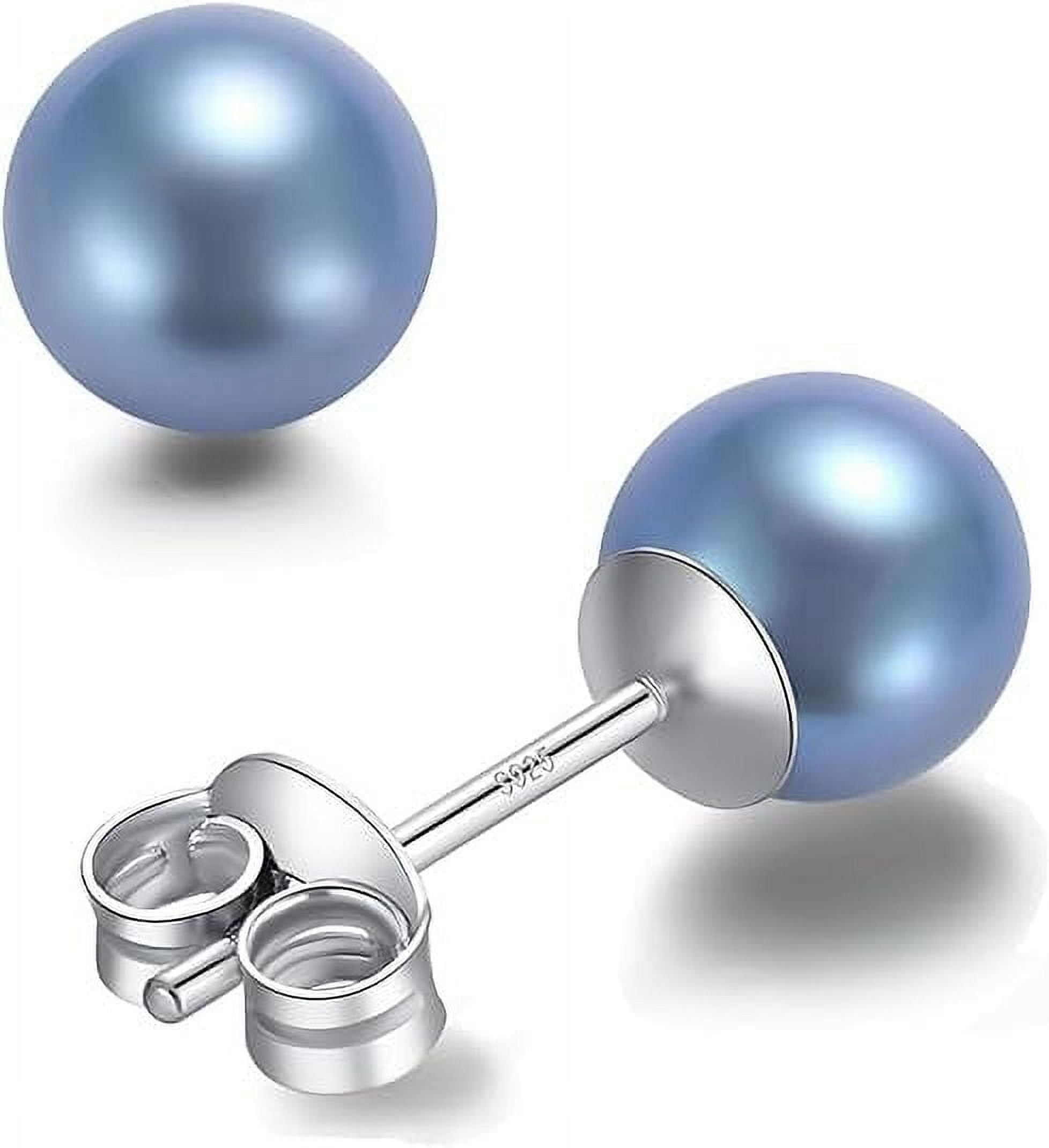 Yami 6-6.5mm Blue Akoya Cultured Pearl Earrings Stud in 925 Sterling ...