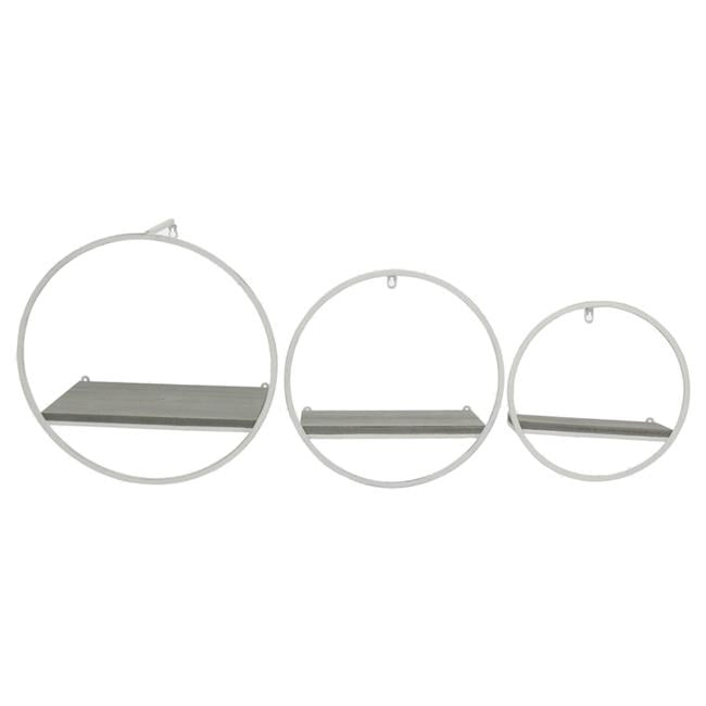 Yami Round Iron Frames & Accent Wall Shelf, Natural, Gray & White - Set ...