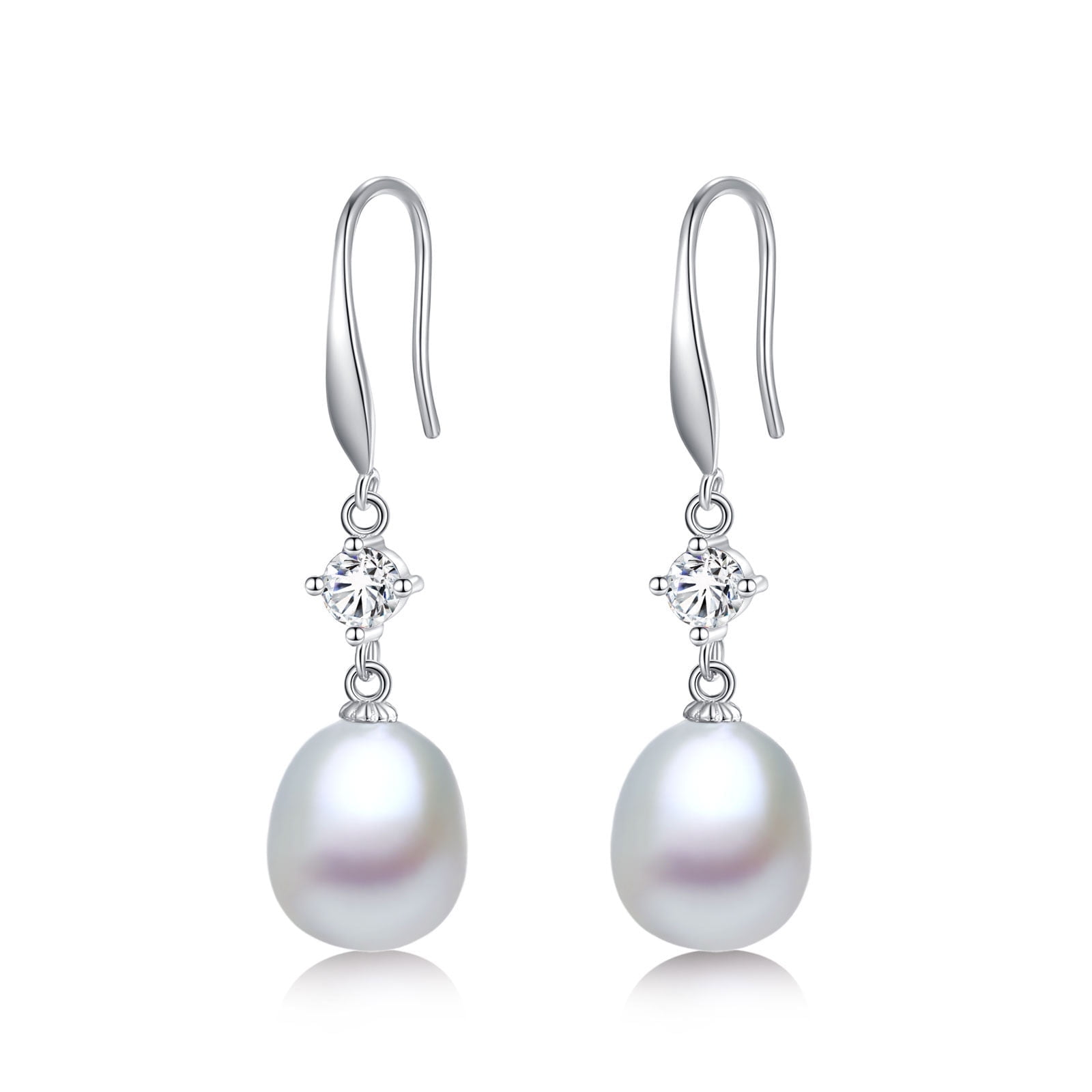 Yami White Teardrop Pearl Earrings with Zirconia Diamonds 925 Sterling Silver Ear Hooks for ...