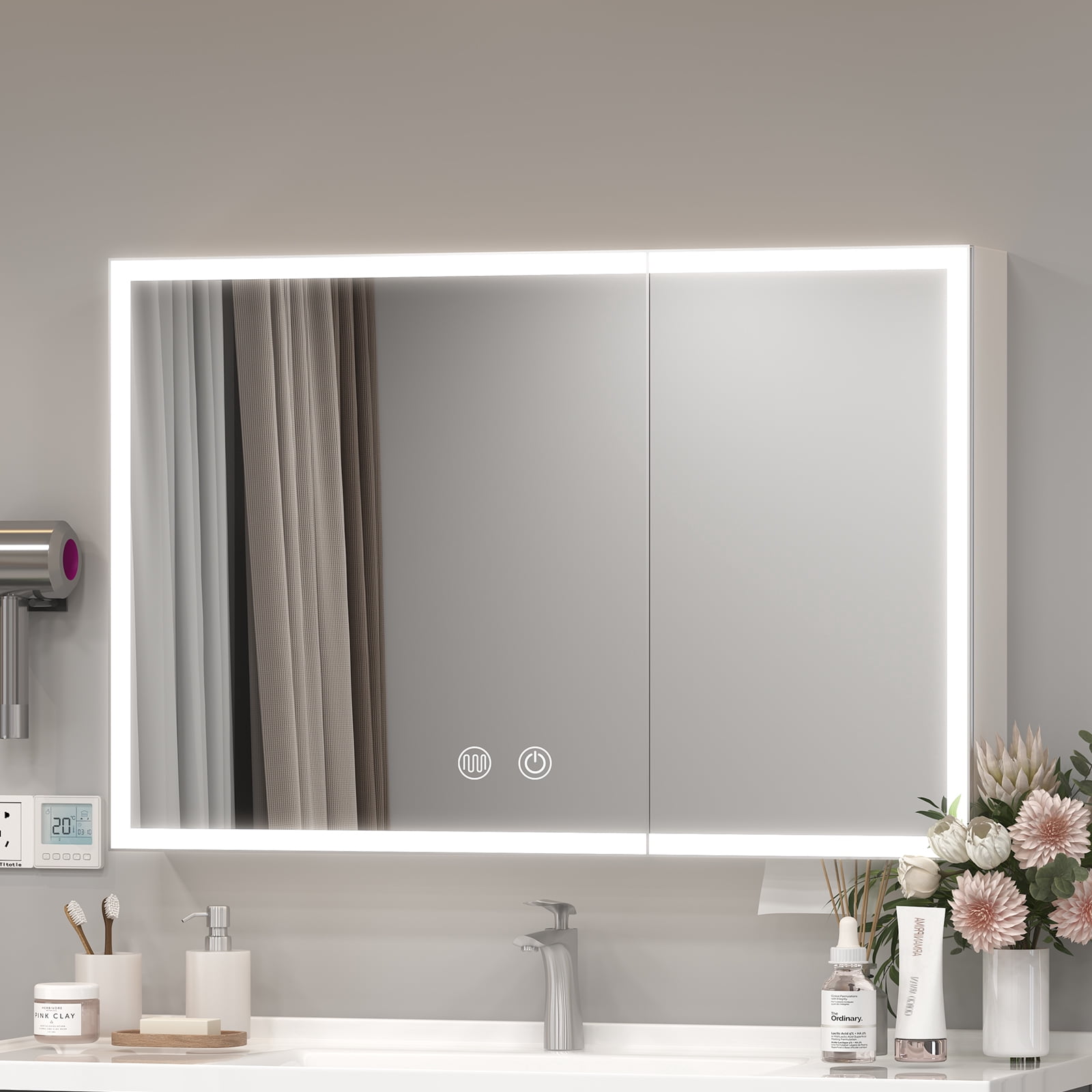Yamissi Bathroom Mirror Cabinet with LED Lights | Anti-Fog | Wall ...