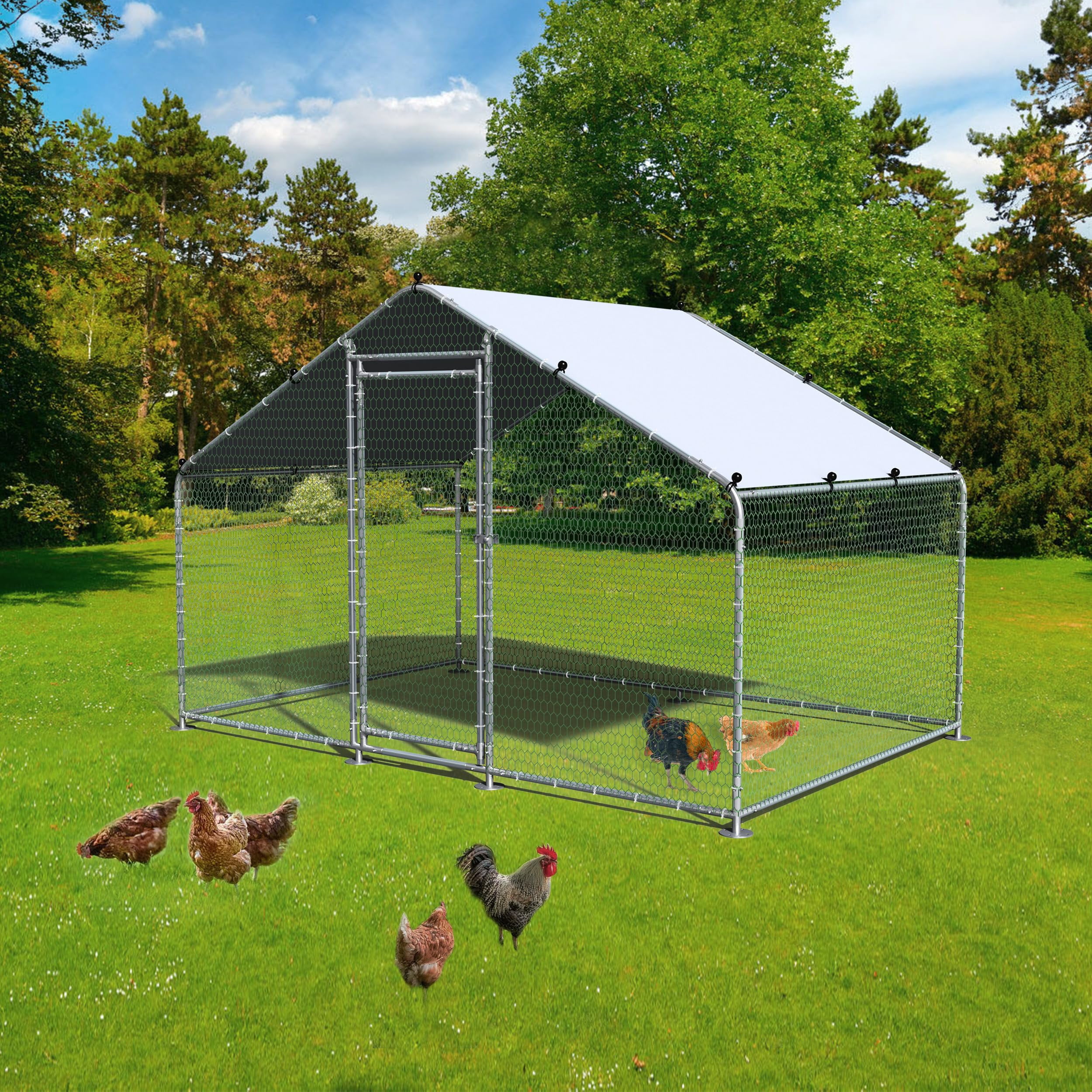 Yamissi Large Metal Chicken Coop Run Chicken Pen for 6-10 Chickens ...