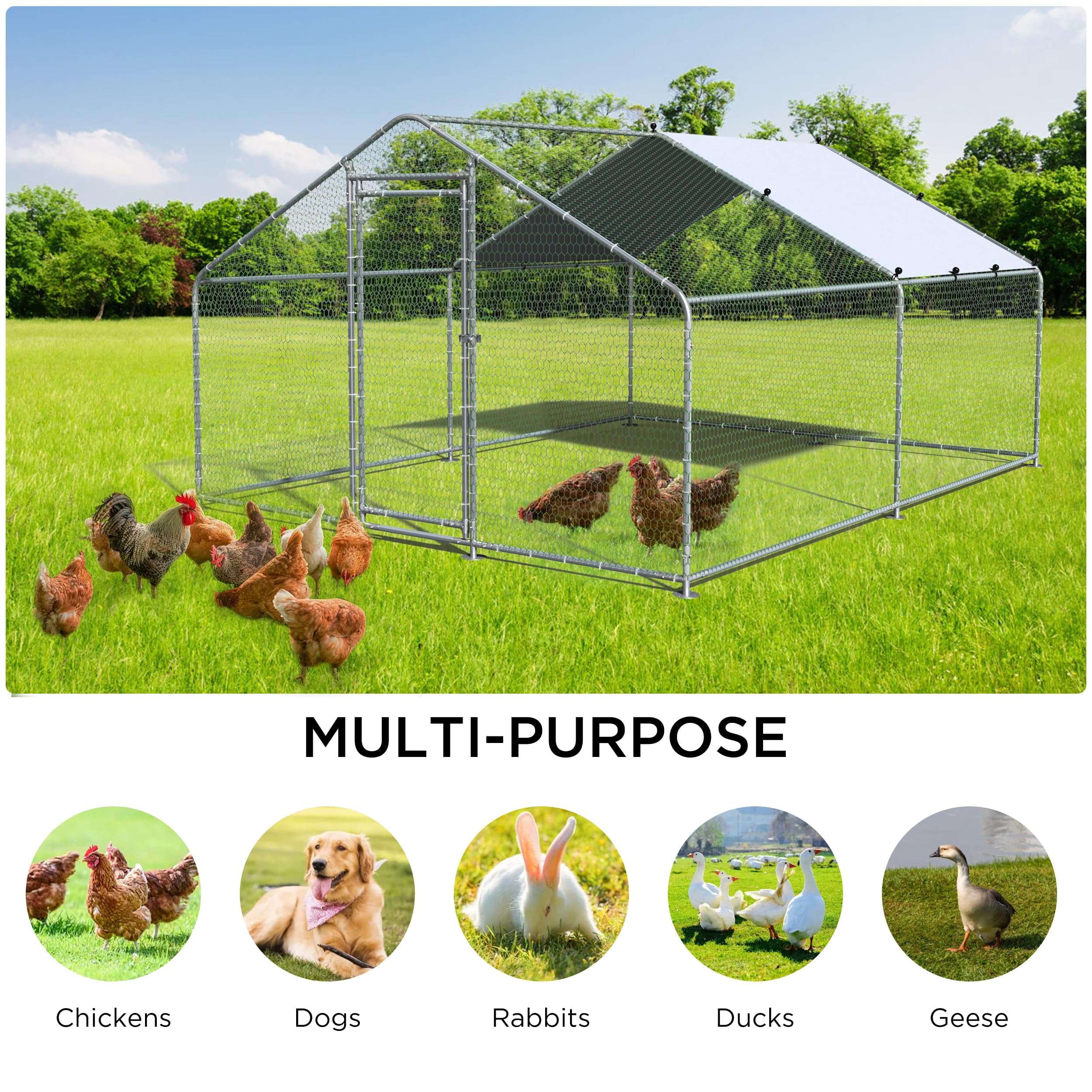 Yamissi Large Metal Chicken Coop, Walk-in Poultry Cage, Hen Run House ...