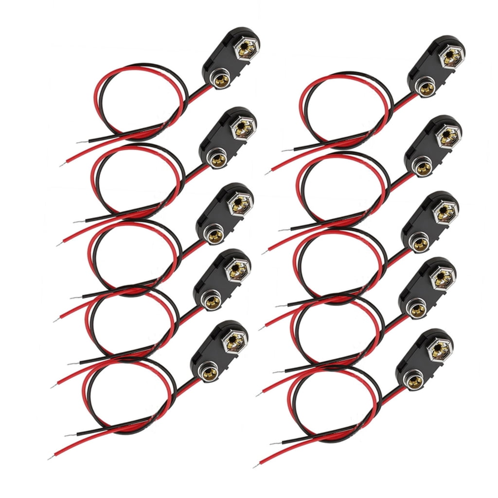 Yammee 10Pcs 9V Battery Connector with 15cm Lead Battery Snap ...