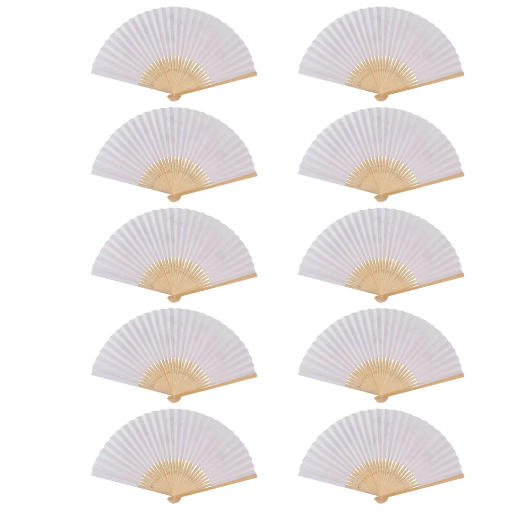 Yammee 10Pcs Folding Paper Fan with Bamboo Rib White Plain Hand Fan for ...