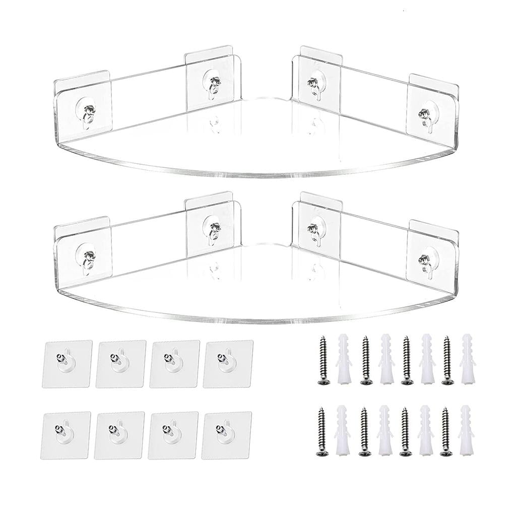Yammee 2Pcs Acrylic Wall Mount Floating Corner Shelves Quarter Round ...