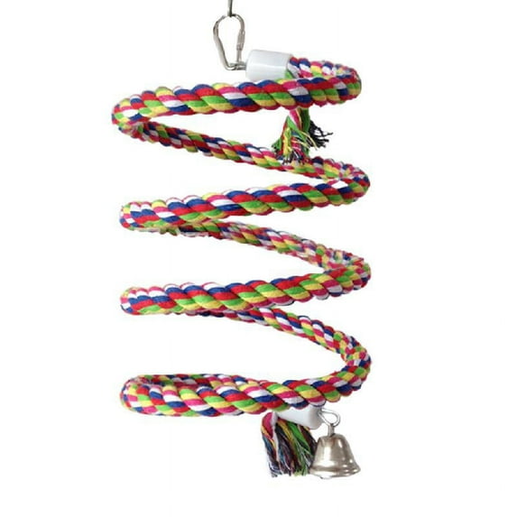 Yammee Bird Spiral-Rope Perch Cotton Rope with Bell Hanging Swing ...