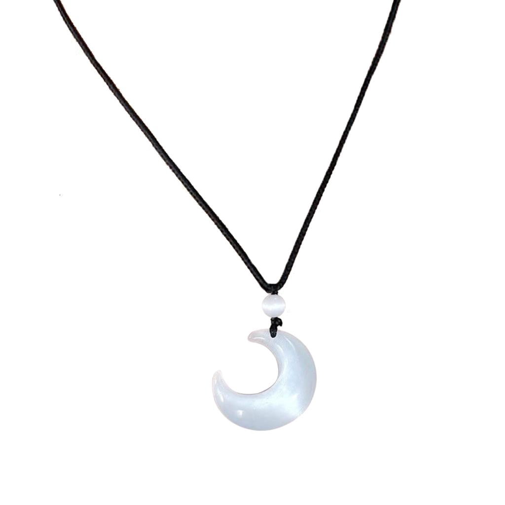 Yammee Cat Eye Moon Pendant Necklace Adjustable Cotton Rope Necklace ...