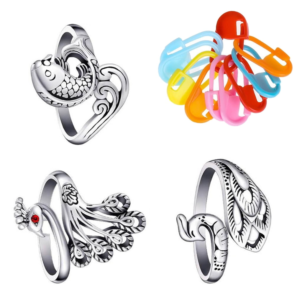 Yammee Crochet Loop Rings Metal Yarn Guide Finger Holders Knitting ...