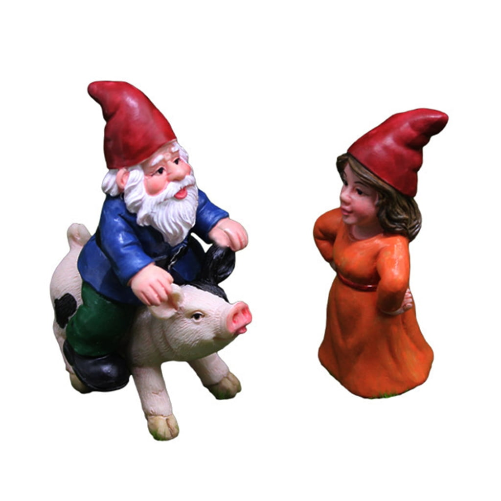 Yammee Desktop Riding Pig Dwarf Resin Gnome Statue Set of 2 Art Crafts ...