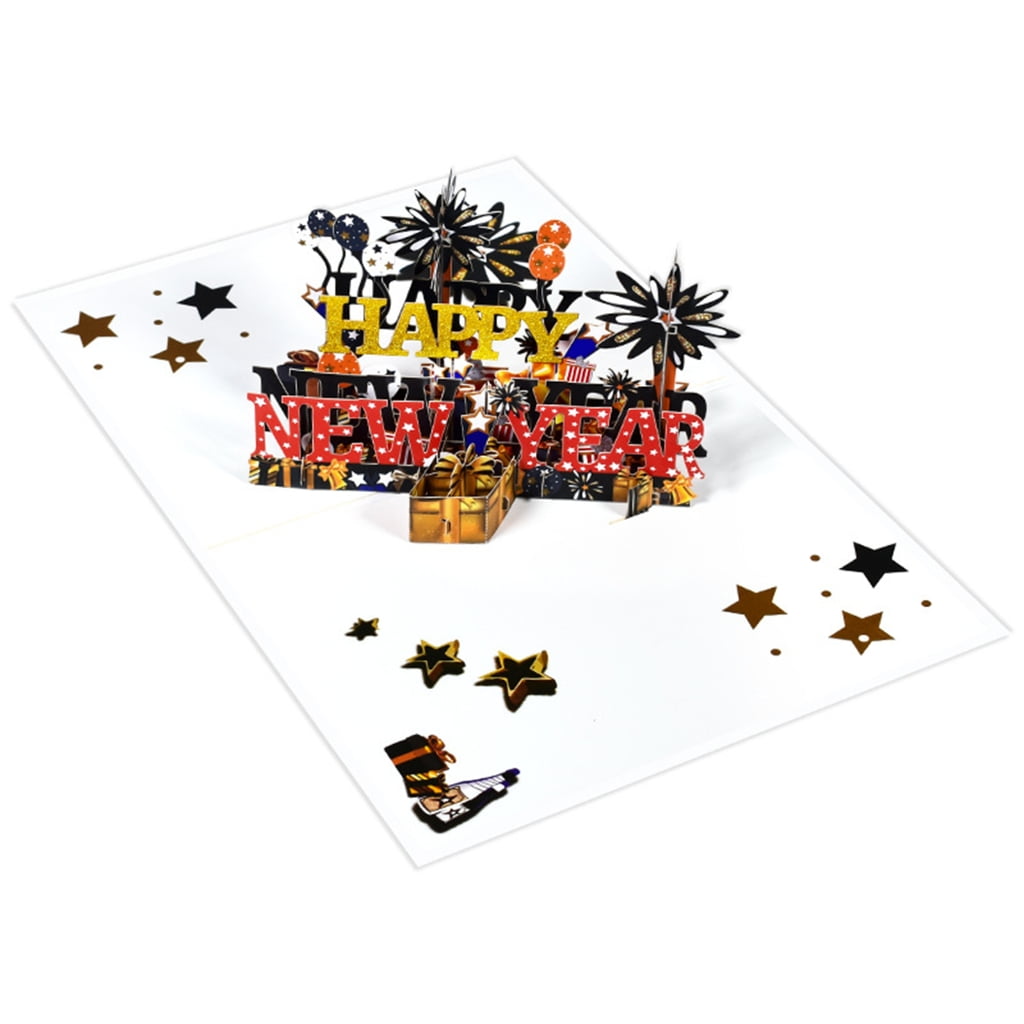 Yammee Exquisite 3D Paper Cards for New Year Black and Gold Happy New ...