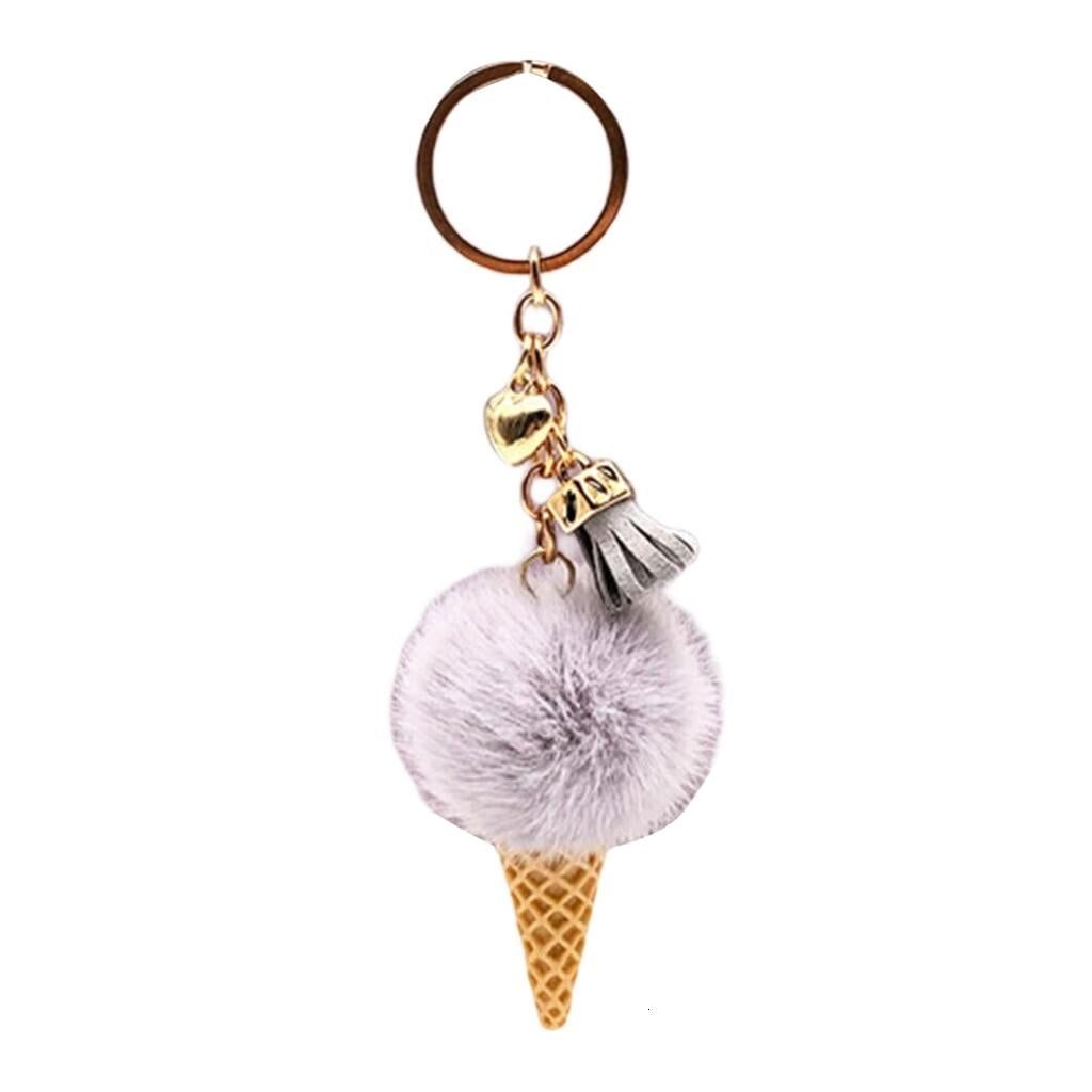 Yammee Ice Cream Keychain Plush Pompoms Pendant for Bags and Keys Cute ...