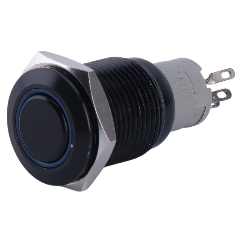 Yammee NEW 16mm 12V Blue LED Power Push Button Switch Black Aluminum ...