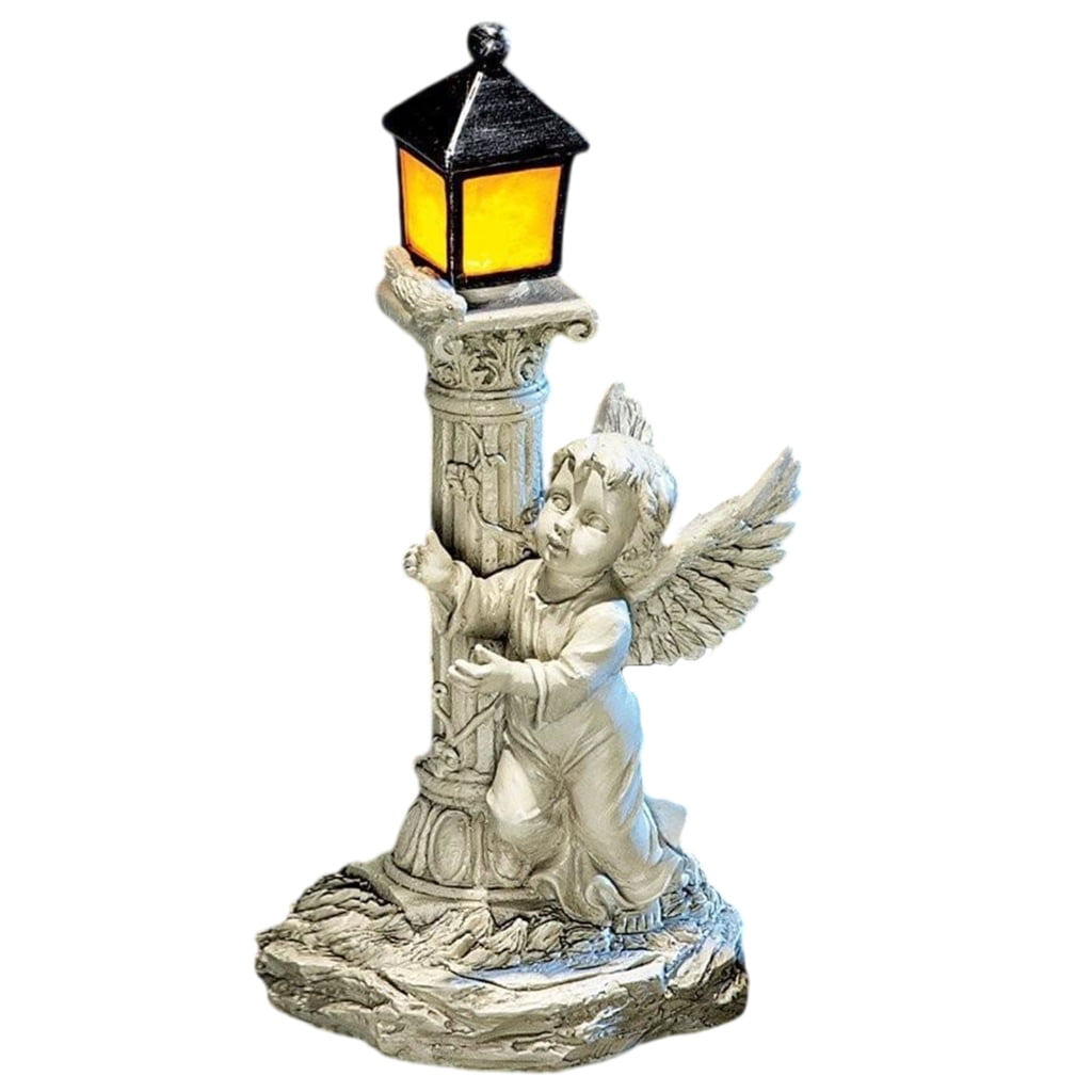 Yammee Roman Colum Child Sculpture Lamp Outdoor Garden Resin Statue for ...