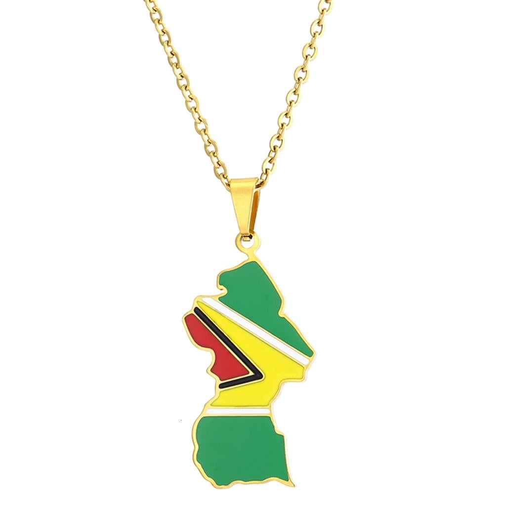 Yammee Stainless Steel Country Outline Pendant Necklace Guyana Map ...