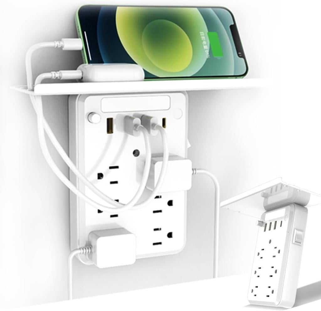 Yammee Wall Outlet Extender with Shelf Night, 2025 New 9 in 1 Outlet ...