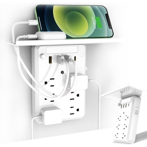Yammee Wall Outlet Extender with Shelf Night, 2025 New 9 in 1 Outlet ...