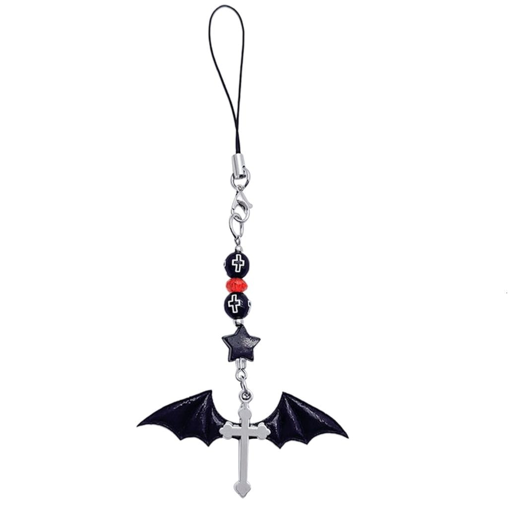 Yammee Y2K Harajuku Phone Charm Strap Halloween Bat Pendant Cross ...
