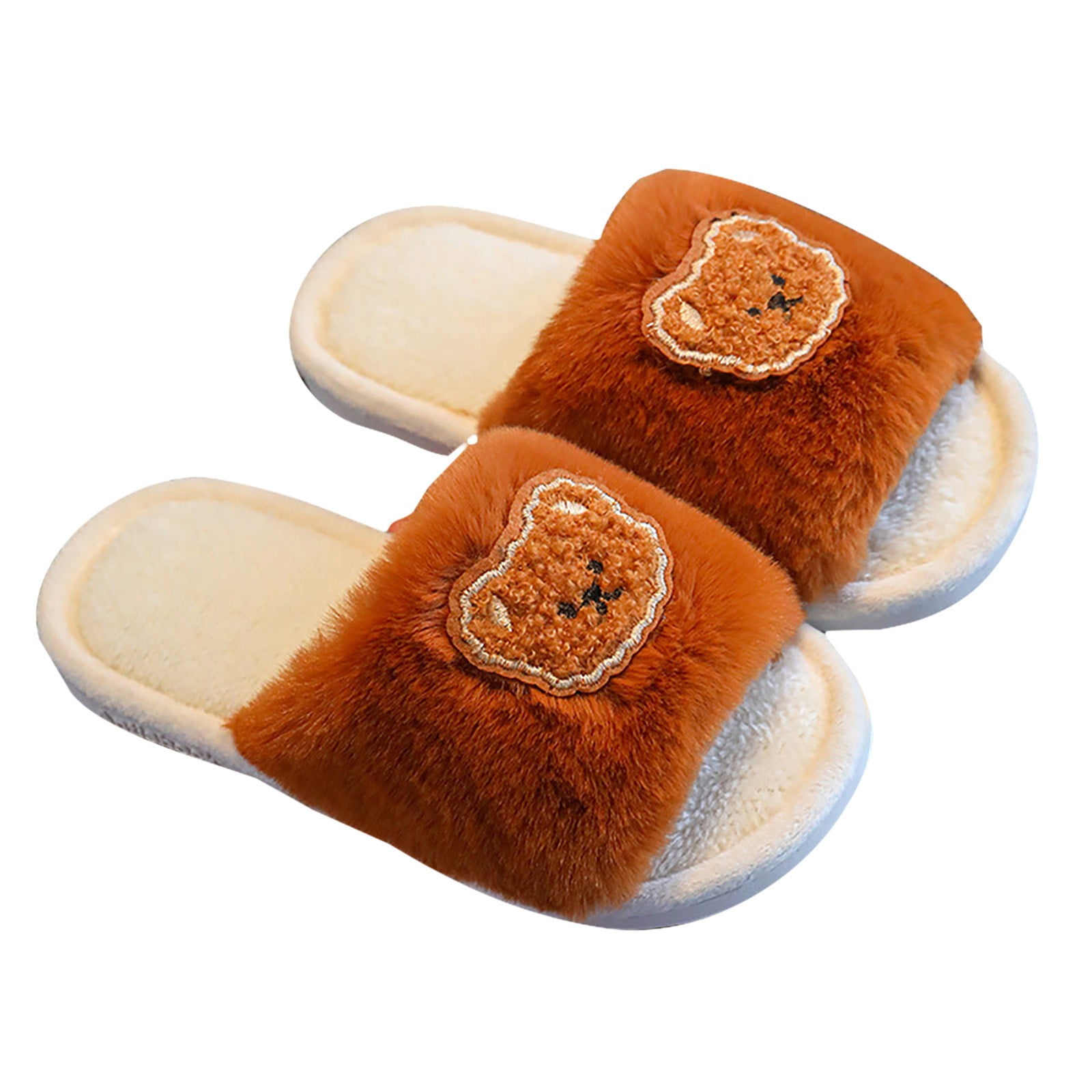 Yammkia Boys Girls Fuzzy House Slippers Open Toe Home Slides for Kids ...