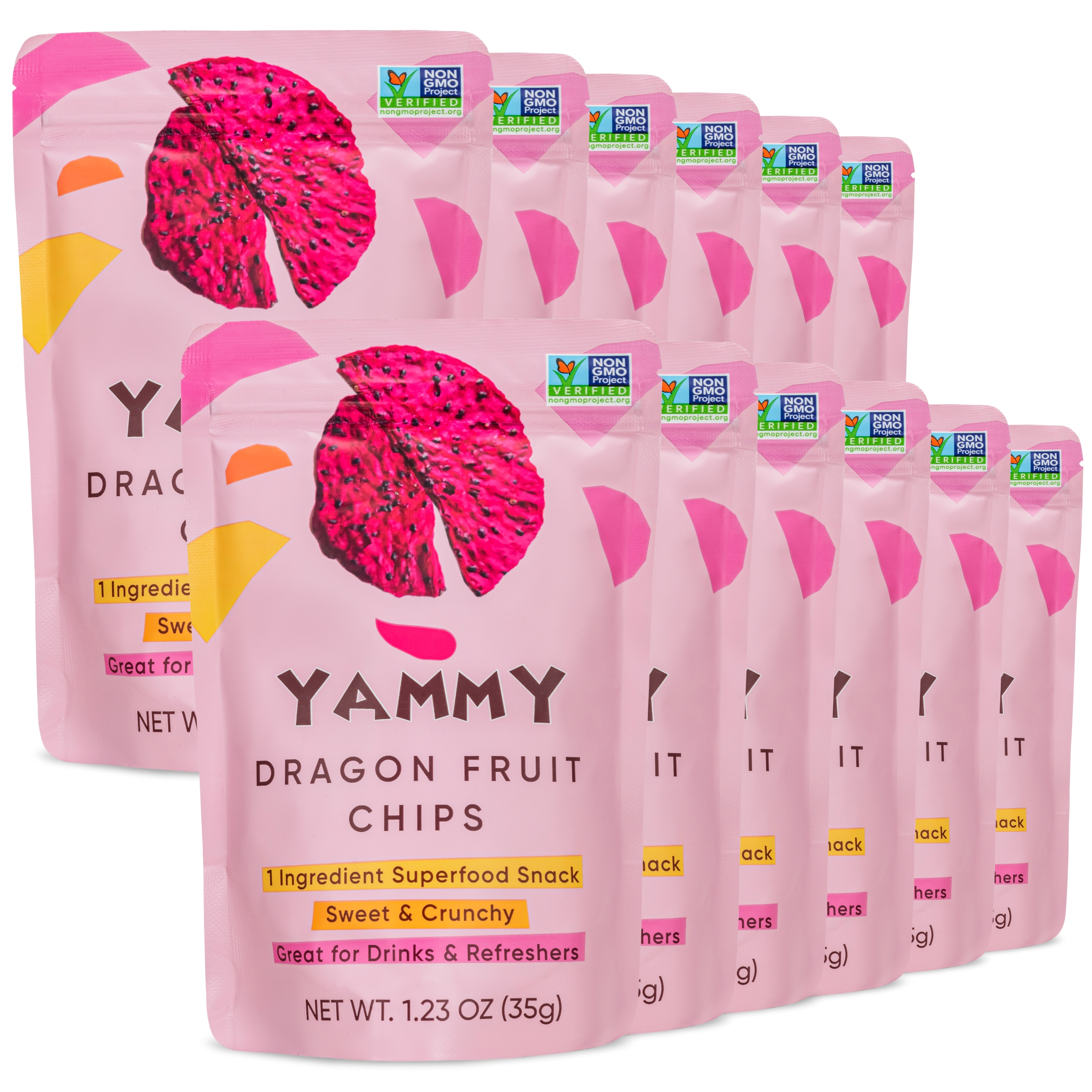 Yammy Vegan Natural Sweet Dried Dragon Fruit Chips, Superfood Snack, Crunchy (Pack of 12 ...