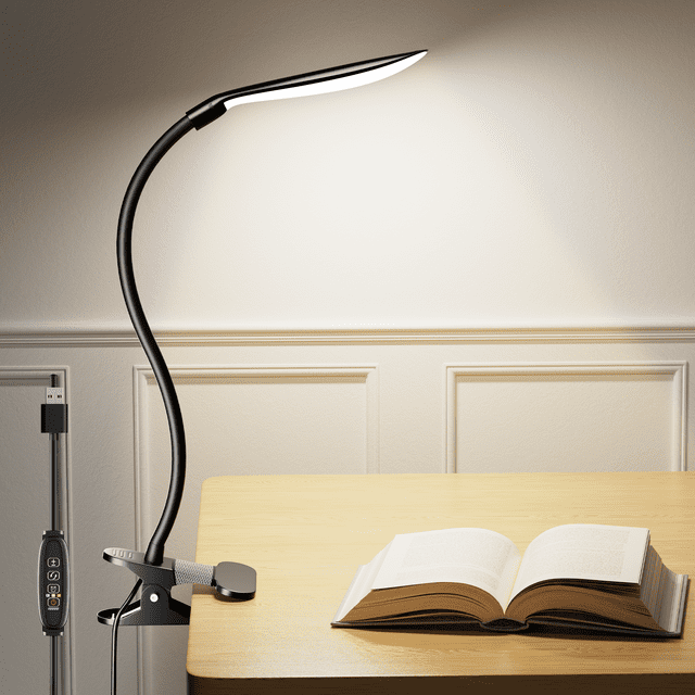 Yamyone 6W LED Clamp Desk Lamp, Adjustable Brightness & Color, Timer ...