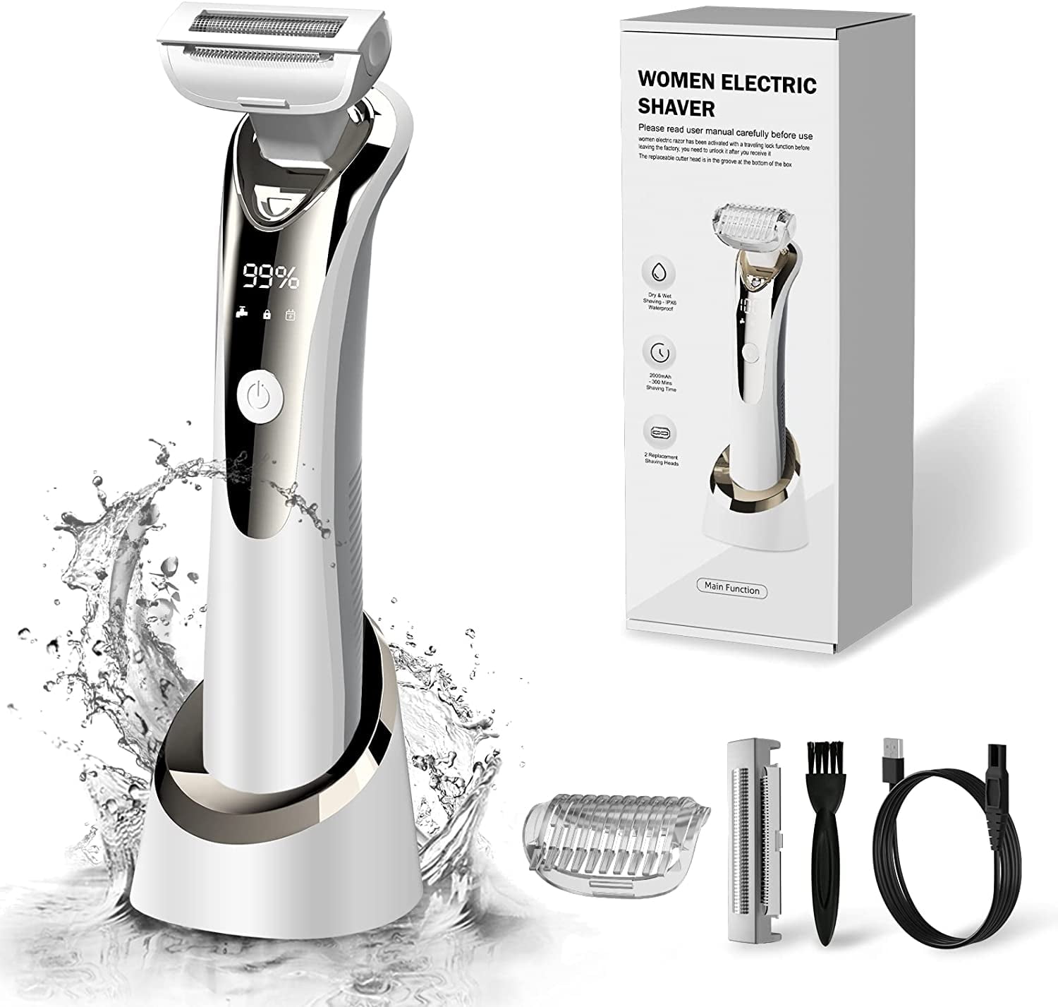 Yamyone Cordless Electric Razor for Women, Waterproof, Rechargeable ...