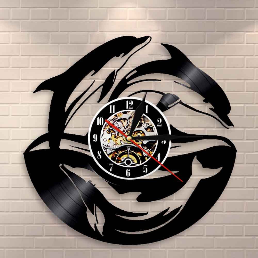 YanGxx Dolphin Sea Ocean Life Animal Vinyl Record Wall Clock Underwater ...