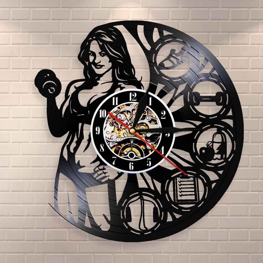 YanGxx Female Bodybuilder Weightlifting Wall Art Clock Muscletech Lady ...