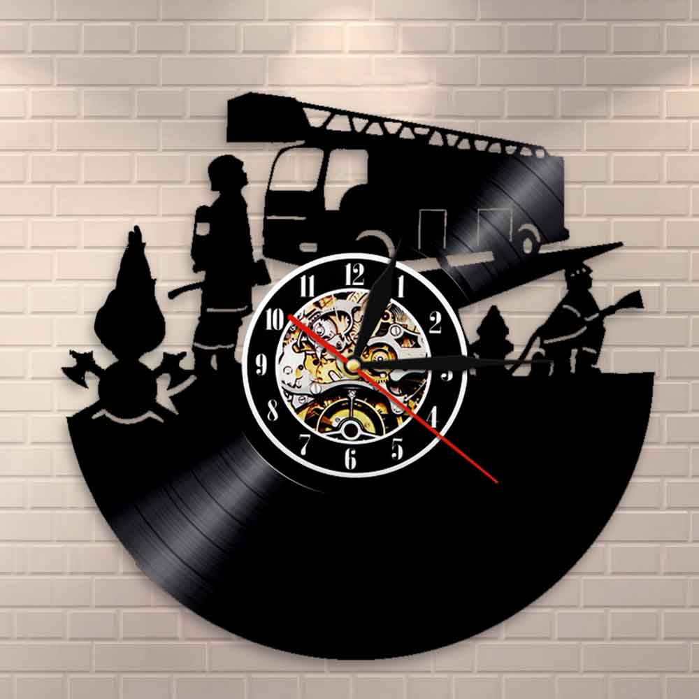 YanGxx Firemen Clock Fire Truck Vintage Vinyl Record Wall Clock Fire ...