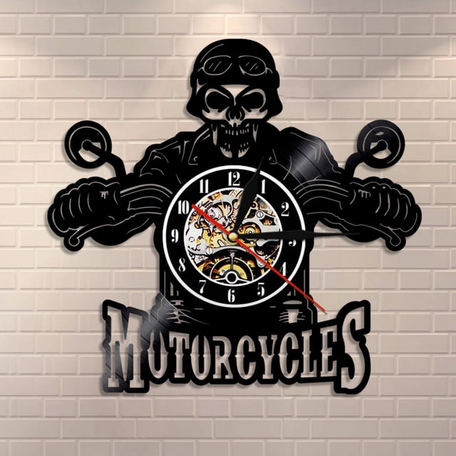 YanGxx Skull in Helmet Racer Motorcycles Wall Clock Racer Skull Biker ...