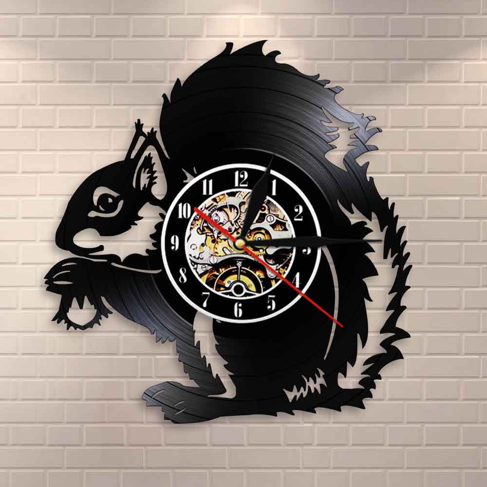 YanGxx Squirrel Wall Clock Squirrel Holding An Acorn Vinyl Record Wall ...