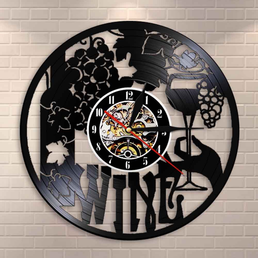 YanGxx Wine Logo Wall Clock Winery Bottle Glass Grape Vine Drink ...