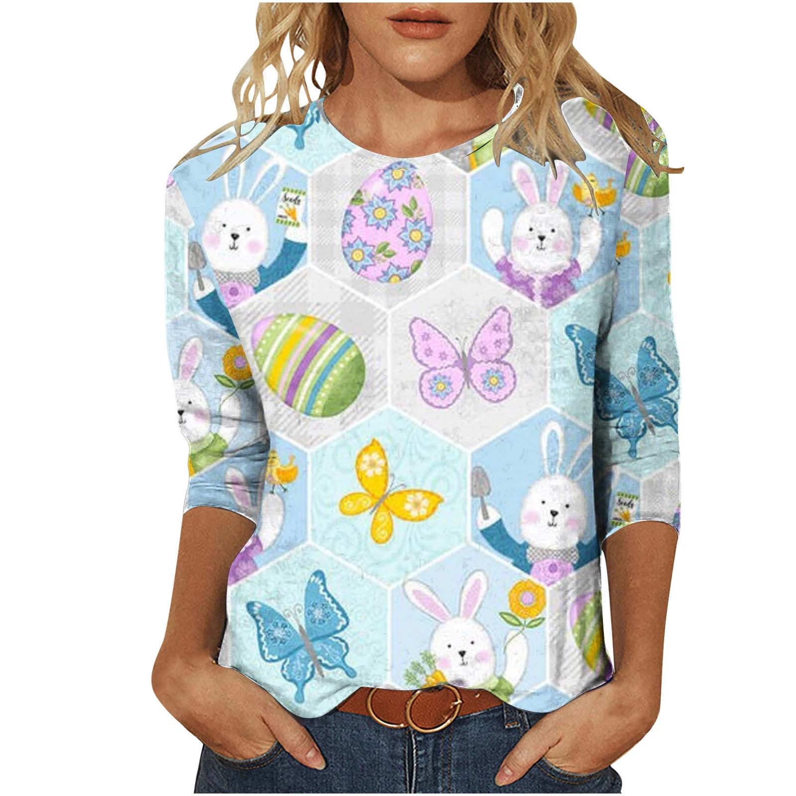 YanHoo 3/4 Sleeve Easter Shirts for Women Happy Easter Day Women Shirt ...