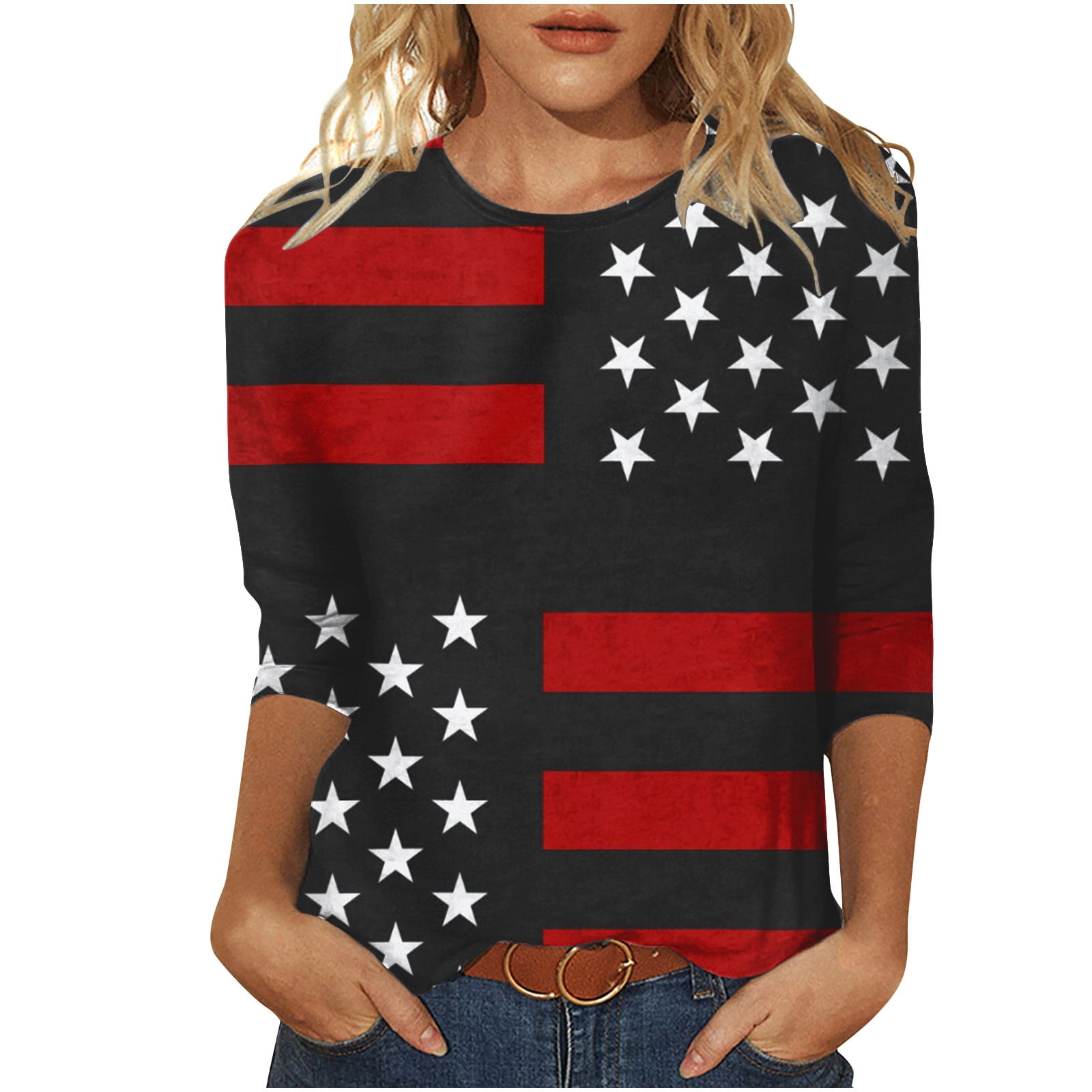 YanHoo 3/4 Sleeve Shirts for Women 4th of July Tops 3/4 Sleeves USA ...
