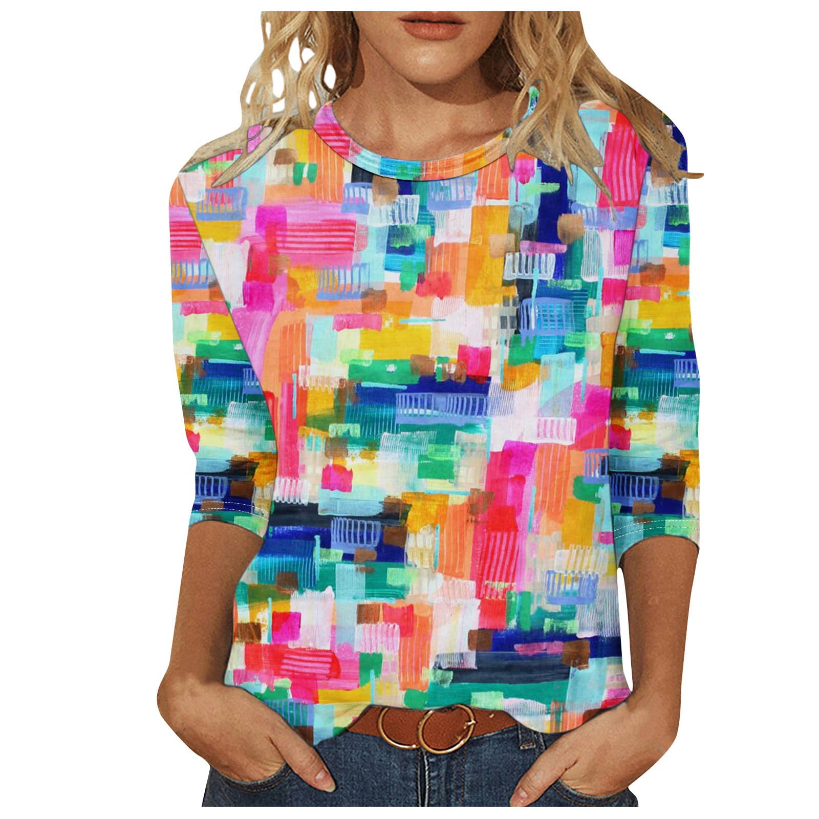 YanHoo 3/4 Sleeve Shirts for Women Carnival Mask Printed 3/4 Sleeve ...