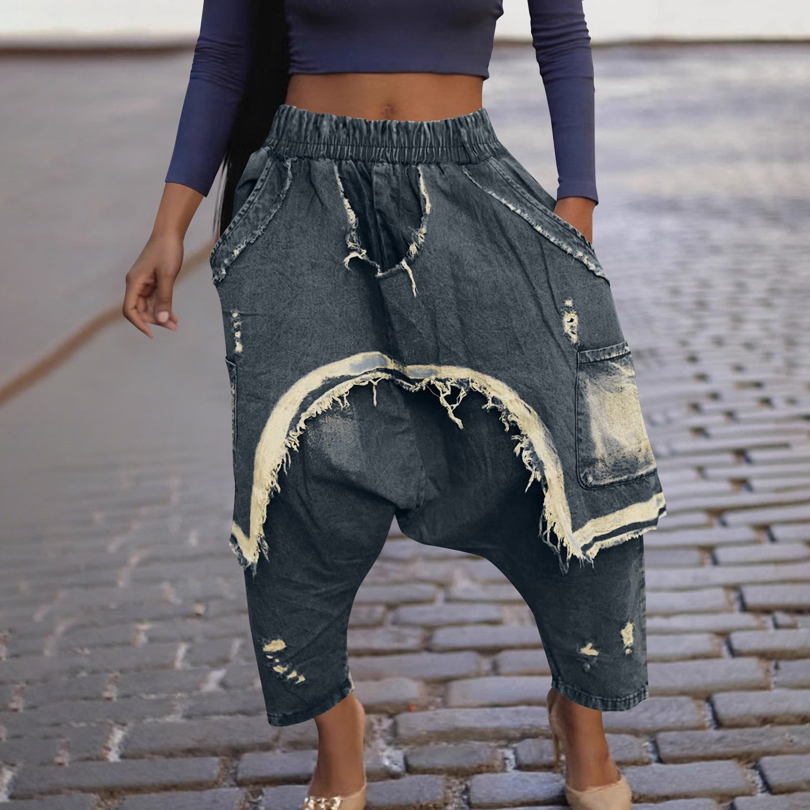 YanHoo Baggy Jeans for Women Ripped Straight Leg Pants Low Waist ...